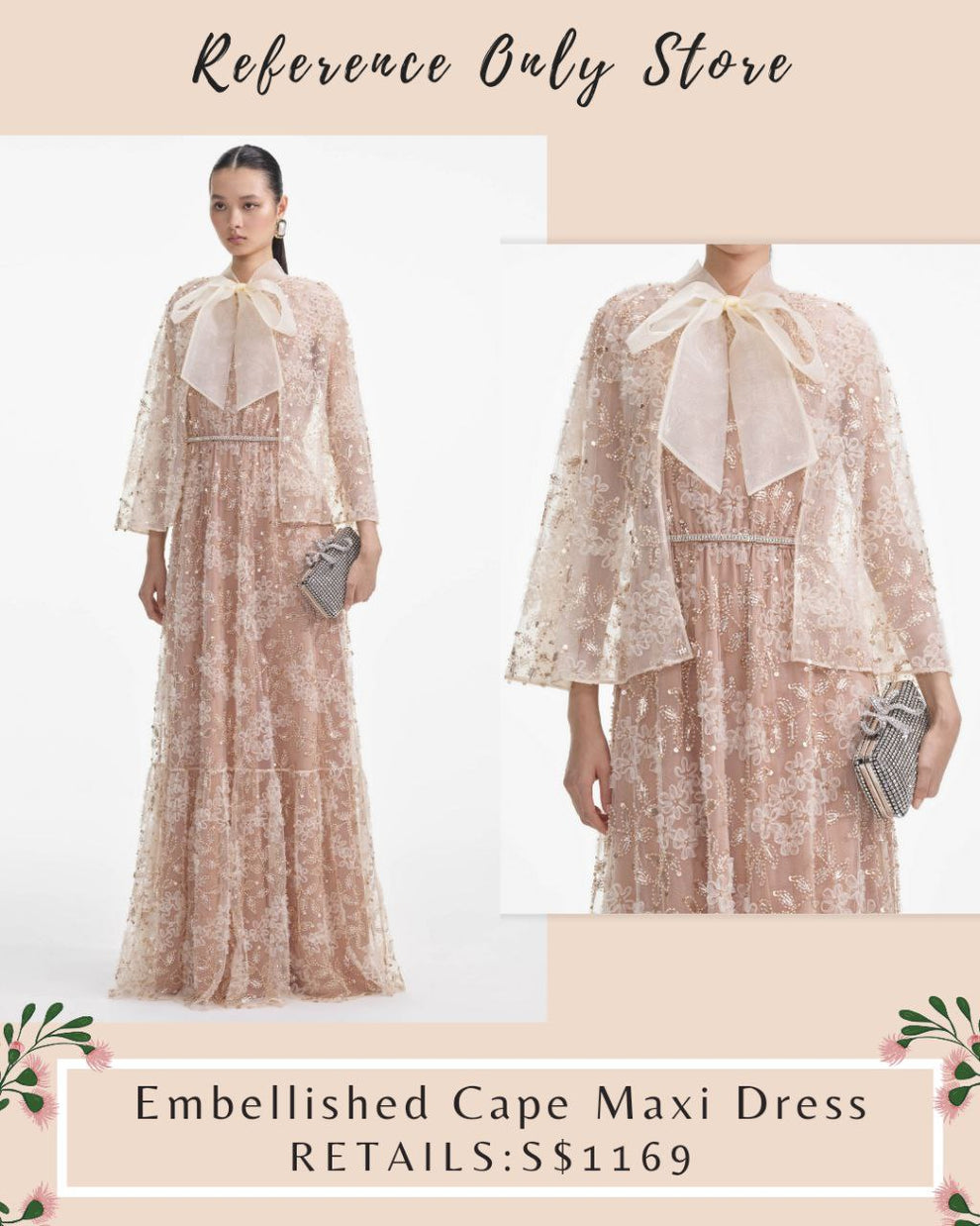 SP Embellished Cape maxi dress gown – For Reference Store