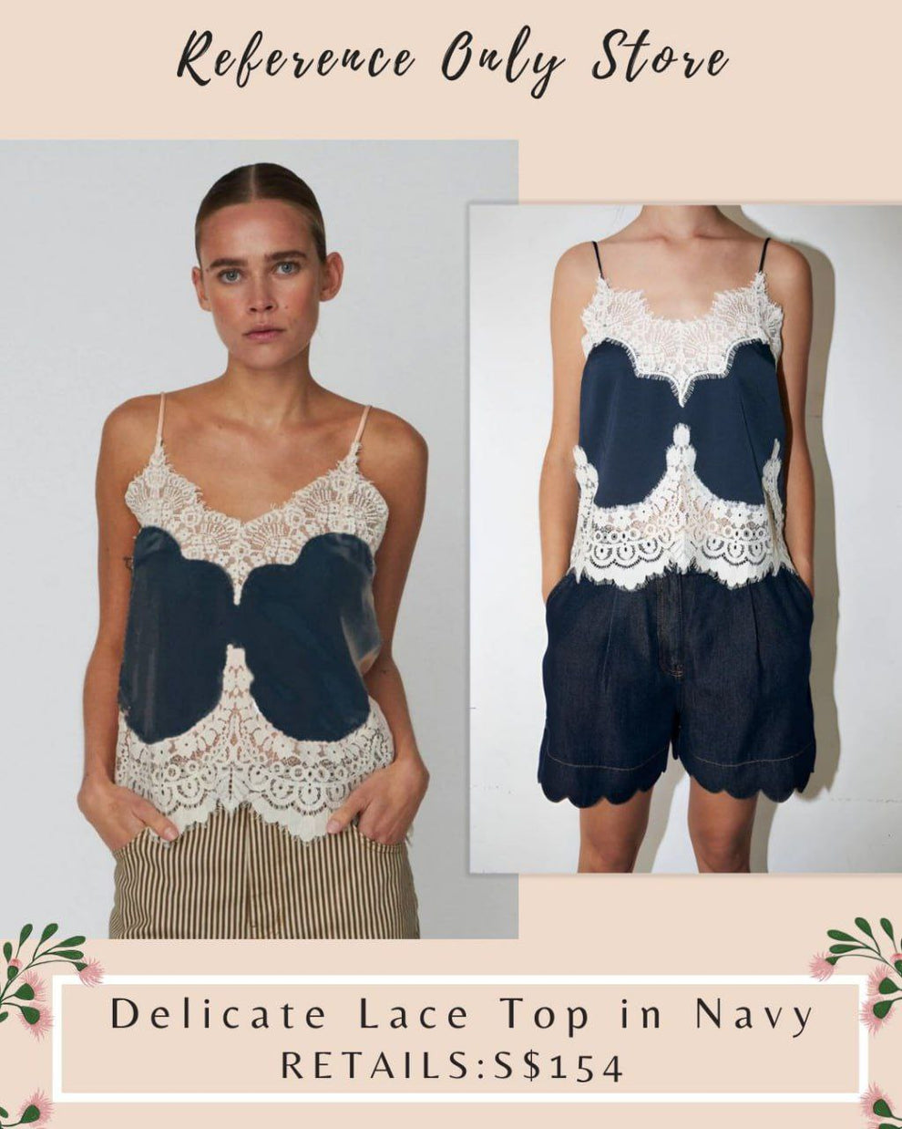 SN Delicate lace top in navy – For Reference Store