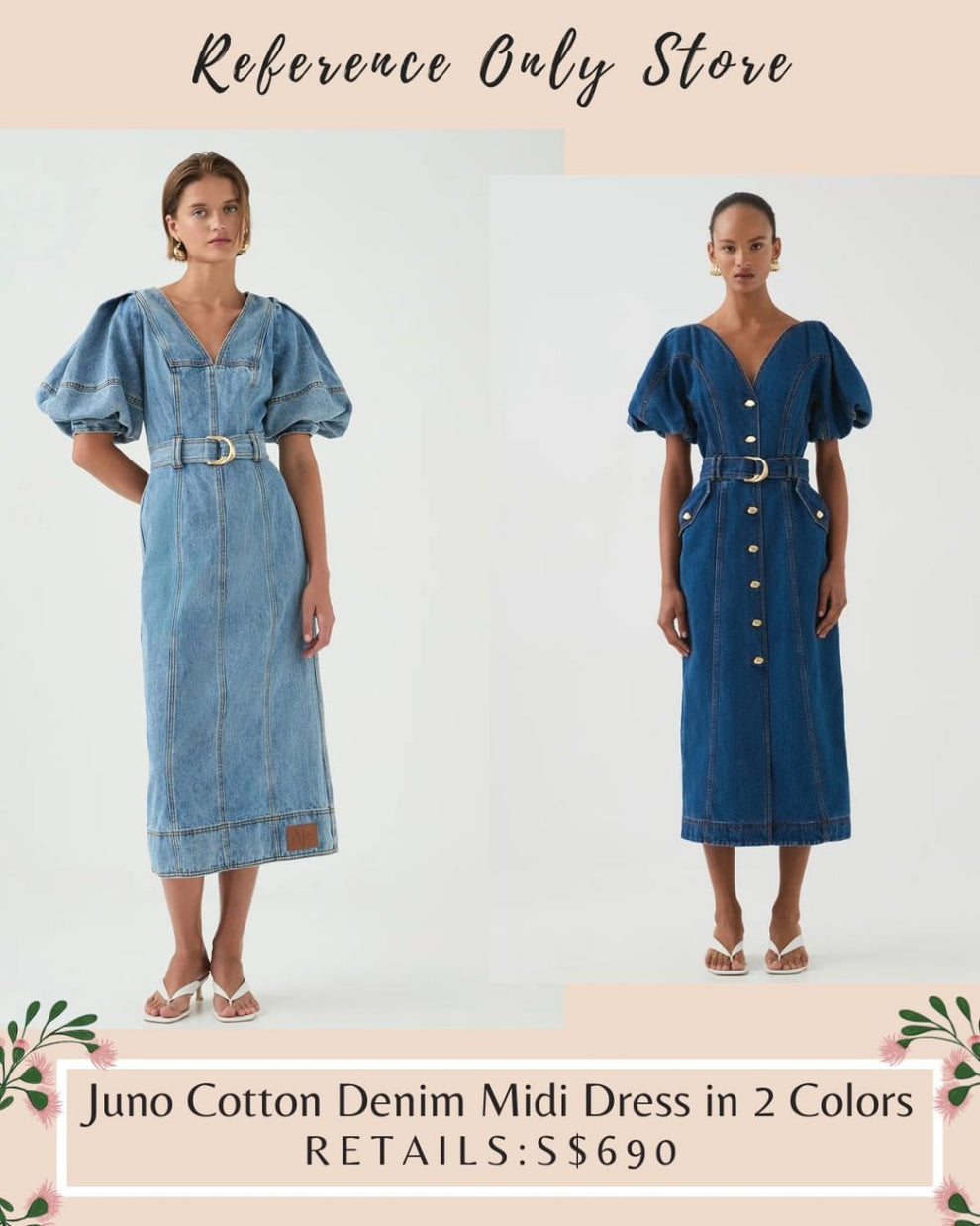 AJ Juno cotton denim midi dress in 2 colors – For Reference Store